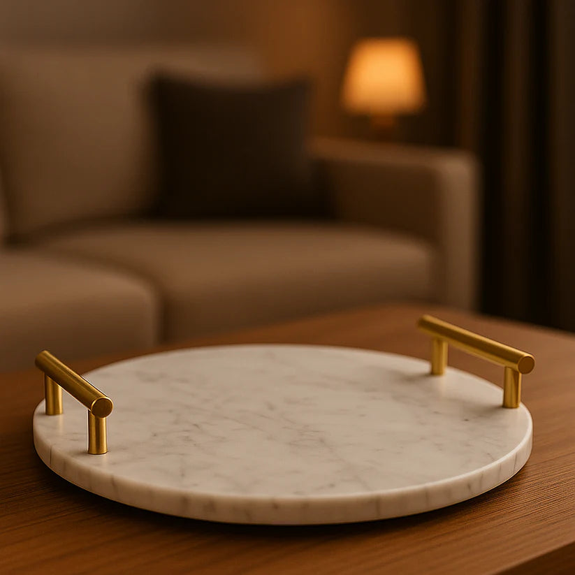 Carrara White Marble Round Platter – Luxury Decor & Gift for UAE & GCC ...