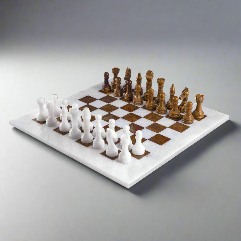 White & Brown Marble Chess Set | Luxury Home Décor | Christmas Gifts ...